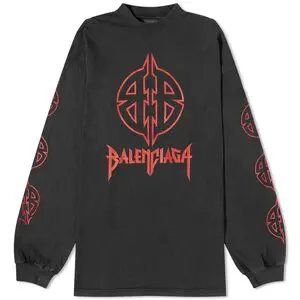 Balenciaga Long Sleeve Metal T-Shirt In Faded Black/Red - 60% Off